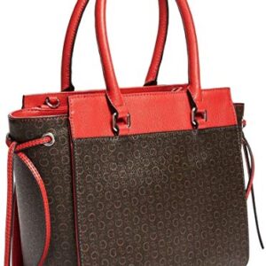 GUESS Women's Smoke Logo Satchel Tote Bag Handbag - Red/Brown