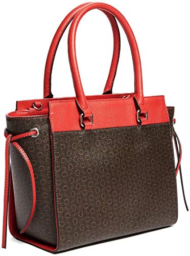 GUESS Women's Smoke Logo Satchel Tote Bag Handbag - Red/Brown