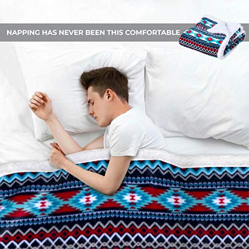 TrailCrest Ultra Soft Sherpa Fleece Throw Blanket, Cozy Plush Adult Blanket for Men & Women, Reversible with Aztec Prints, Machine Washable, 8 Colors