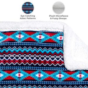 TrailCrest Ultra Soft Sherpa Fleece Throw Blanket, Cozy Plush Adult Blanket for Men & Women, Reversible with Aztec Prints, Machine Washable, 8 Colors