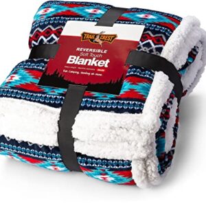 TrailCrest Ultra Soft Sherpa Fleece Throw Blanket, Cozy Plush Adult Blanket for Men & Women, Reversible with Aztec Prints, Machine Washable, 8 Colors