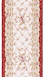 SAFAVIEH Chelsea Collection 2'6" x 8' Ivory / Burgundy HK73A Hand-Hooked French Country Wool Runner Rug