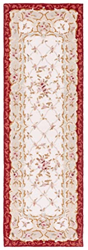 SAFAVIEH Chelsea Collection 2'6" x 8' Ivory / Burgundy HK73A Hand-Hooked French Country Wool Runner Rug