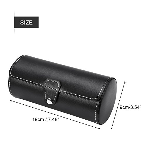 ZJchao Watch roll Watch Box for Men, 3 Grids Cylinder Roll Holder Wristwatch Jewelry Gift Storage Display Case (Black)