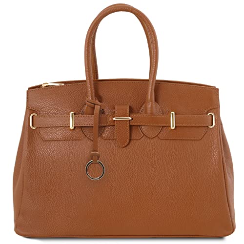 Tuscany Leather TLBag Leather handbag with golden hardware Cognac