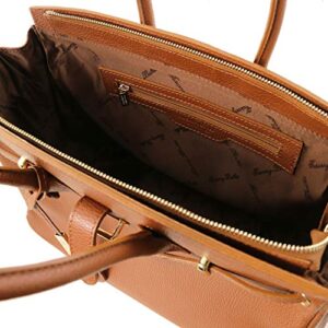 Tuscany Leather TLBag Leather handbag with golden hardware Cognac