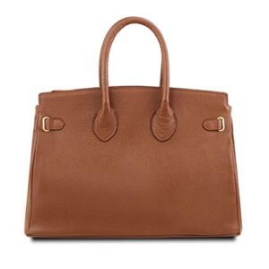 Tuscany Leather TLBag Leather handbag with golden hardware Cognac