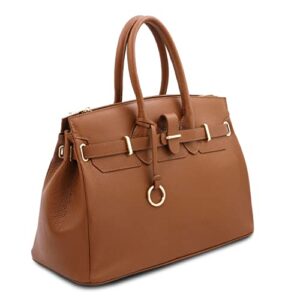 Tuscany Leather TLBag Leather handbag with golden hardware Cognac