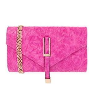 weaved pattern faux leather clutch, fuchsia