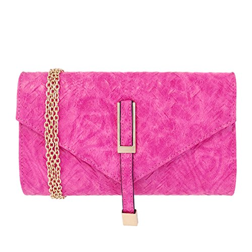 Weaved Pattern Faux Leather Clutch, Fuchsia