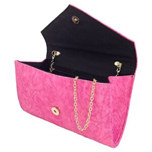 Weaved Pattern Faux Leather Clutch, Fuchsia