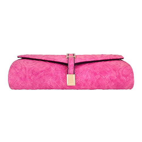 Weaved Pattern Faux Leather Clutch, Fuchsia