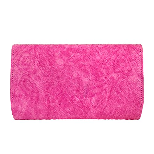 Weaved Pattern Faux Leather Clutch, Fuchsia