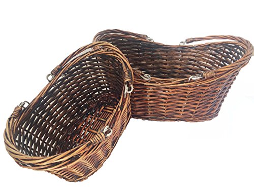 TopherTrading TOPOT Dark Brown Willow Basket with Hard Liner & Double Handles