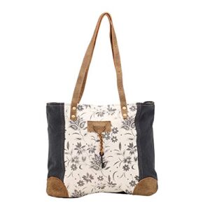 myra bag abstract key upcycled canvas & cowhide tote bag s-1456