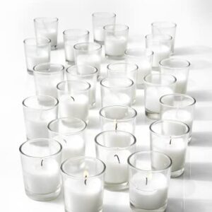 Serene Spaces Living 10-Hour Votive Candle Set of 100 – White Unscented Candles with Clear Glass Holders, Ideal for Weddings, Parties, Events, 2" Tall and 1.75" Diameter