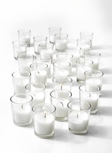 Serene Spaces Living 10-Hour Votive Candle Set of 100 – White Unscented Candles with Clear Glass Holders, Ideal for Weddings, Parties, Events, 2" Tall and 1.75" Diameter