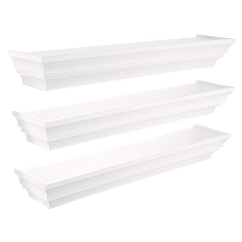 Pemberly Row Traditional Madison Wall Shelves Set of 3 White Engineered Wood