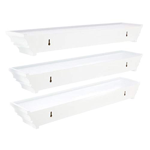 Pemberly Row Traditional Madison Wall Shelves Set of 3 White Engineered Wood