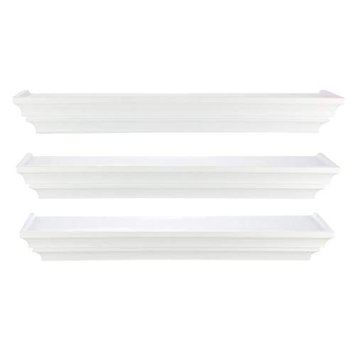 Pemberly Row Traditional Madison Wall Shelves Set of 3 White Engineered Wood