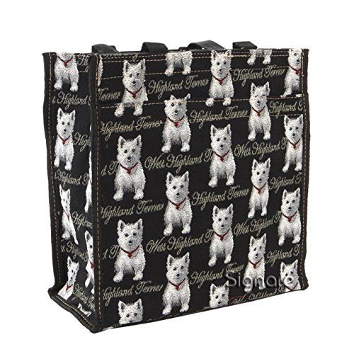 Signare Tapestry Shoulder Shopping Bag for Women with Black & White Westie Dog Design (SHOP-WES)