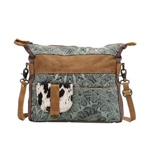 myra bag puerile upcycled canvas & cowhide shoulder bag s-1454, blue