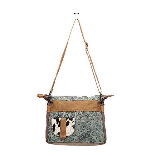 Myra Bag Puerile Upcycled Canvas & Cowhide Shoulder Bag S-1454, Blue