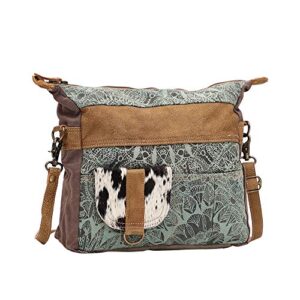 Myra Bag Puerile Upcycled Canvas & Cowhide Shoulder Bag S-1454, Blue