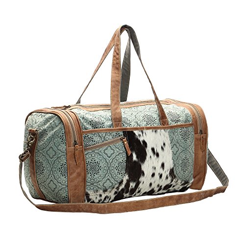 Myra Bag Floral Cowhide & Upcycled Canvas Travel Bag S-1160