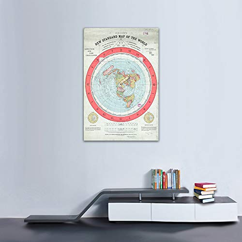 ASENART Flat Retro Earth Map - Gleason's New Standard Map of The World Poster Waterproof Canvas Print No Frame-12 x18