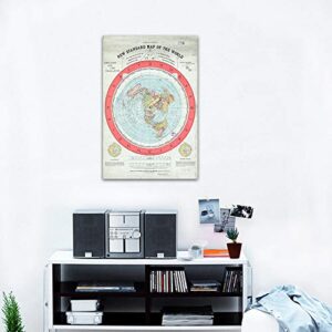 ASENART Flat Retro Earth Map - Gleason's New Standard Map of The World Poster Waterproof Canvas Print No Frame-12 x18