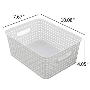 Cand 4 Packs Plastic Weave Storage Basket, 10.08" x 7.67" x 4.05", White