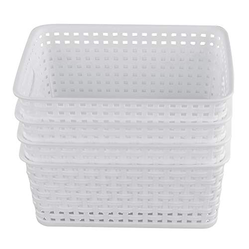 Cand 4 Packs Plastic Weave Storage Basket, 10.08" x 7.67" x 4.05", White