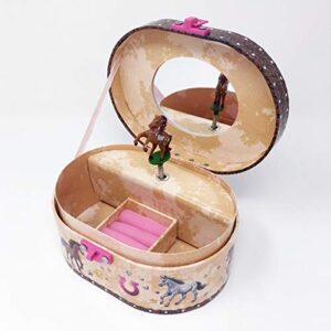 Hot Focus Dashing Horse Oval Shaped Musical Jewelry Box