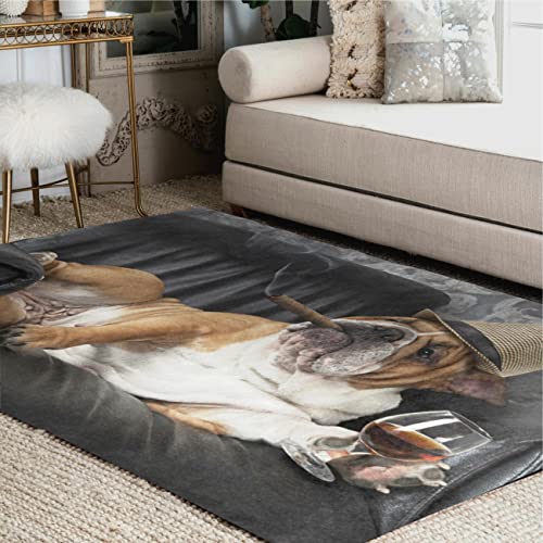 ALAZA Cute Bulldog with Cigar and Glass of Cognac Area Rug Rugs for Living Room Bedroom 5'3"x4'