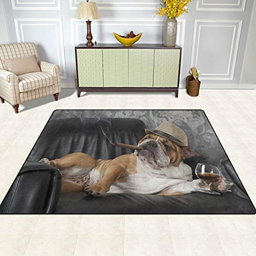 ALAZA Cute Bulldog with Cigar and Glass of Cognac Area Rug Rugs for Living Room Bedroom 5'3"x4'