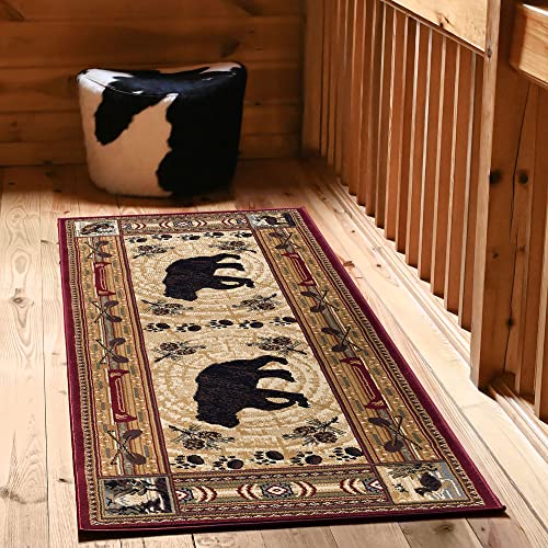 Universal Rugs Black Bear Pattern Brown Runner, 2.7' x 10