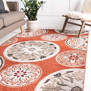 Unique Loom Modern Collection Floral, Geometric, Abstract, Bright Colors, Indoor and Outdoor Area Rug, 5 ft x 8 ft, Terracotta/Beige