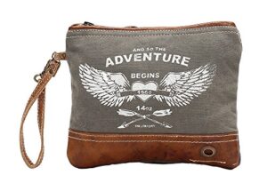 myra bag adventure begins upcycled canvas wristlet bag s-1020