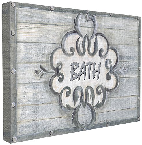 Stupell Industries The Stupell Home Decor Collection Bath Grey Bead Board with Scroll Plaque Bathroom Canvas Wall Art, 16 x 20, Design by Artist Bonnie Wrublesky