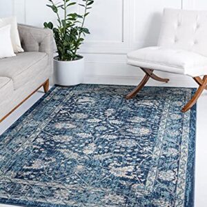 Unique Loom Oslo Collection Traditional Botanical Navy Blue Area Rug (6' x 9')