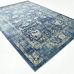 Unique Loom Oslo Collection Traditional Botanical Navy Blue Area Rug (6' x 9')