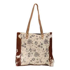 myra bag sunburned upcycled canvas & cowhide tote bag s-1468