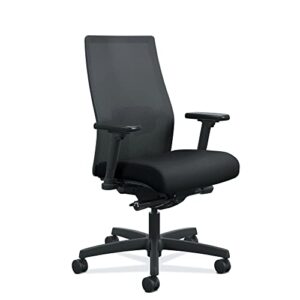 hon ignition 2.0 ergonomic office chair mesh back with synchro-tilt recline, lumbar support, swivel wheels – comfortable home office desk chairs for long hours & computer task work – executive black