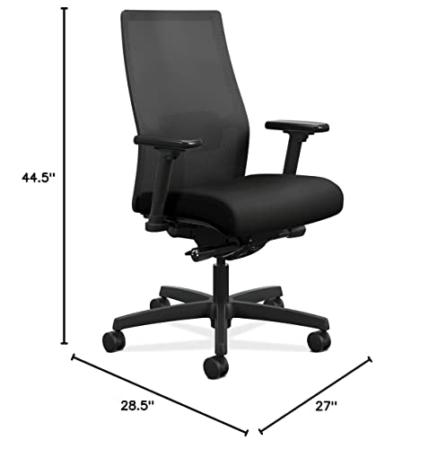 HON Ignition 2.0 Ergonomic Office Chair Mesh Back with Synchro-Tilt Recline, Lumbar Support, Swivel Wheels - Comfortable Home Office Desk Chairs for Long Hours & Computer Task Work - Executive Black