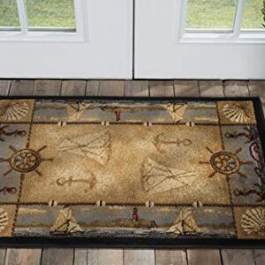 Seashore Nautical Novelty Lodge Pattern Beige Scatter Mat Rug, 2' x 3'