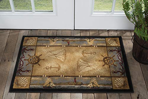 Seashore Nautical Novelty Lodge Pattern Beige Scatter Mat Rug, 2' x 3'