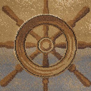 Seashore Nautical Novelty Lodge Pattern Beige Scatter Mat Rug, 2' x 3'