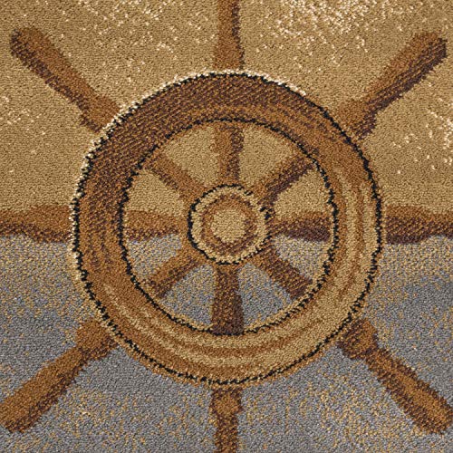 Seashore Nautical Novelty Lodge Pattern Beige Scatter Mat Rug, 2' x 3'