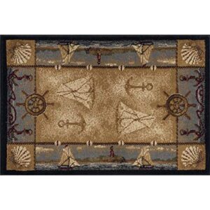 Seashore Nautical Novelty Lodge Pattern Beige Scatter Mat Rug, 2' x 3'